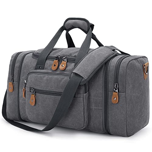 Gonex Canvas Duffle Bag for Travel 50L Expandable Duffel Weekend Overnight Bag men (Gray)