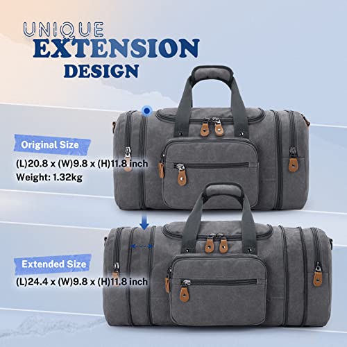 Gonex Canvas Duffle Bag for Travel 50L Expandable Duffel Weekend Overnight Bag men (Gray)