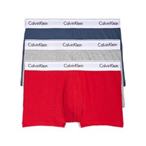 Calvin Klein Men's Modern Cotton Stretch 3-Pack Low Rise Trunk, Grey Heather, Blue Edge, Fuschia Berry, Medium