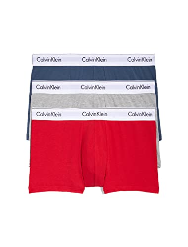 Calvin Klein Men's Modern Cotton Stretch 3-Pack Low Rise Trunk, Grey Heather, Blue Edge, Fuschia Berry, Medium