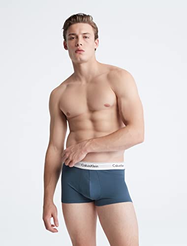 Calvin Klein Men's Modern Cotton Stretch 3-Pack Low Rise Trunk, Grey Heather, Blue Edge, Fuschia Berry, Medium