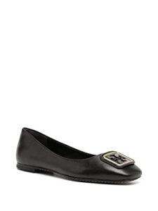 tory burch women's black leather georgia square toe logo flats shoes (us_footwear_size_system, adult, women, numeric, medium, numeric_6)