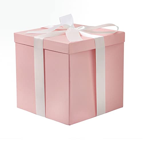 RUSPEPA Medium Birthday Gift Box with Lids, Ribbon and Tissue Paper, Collapsible Gift Box - 1 Pcs, 10x10x10 Inches, Pink