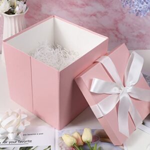 RUSPEPA Medium Birthday Gift Box with Lids, Ribbon and Tissue Paper, Collapsible Gift Box - 1 Pcs, 10x10x10 Inches, Pink