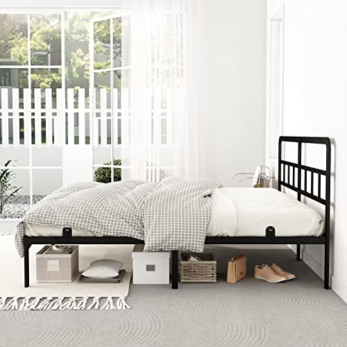 DiaOutro 14 Inch Queen Bed Frame with Headboard No Box Spring Needed and Non Slip Mattress Gaskets, Queen Size Platform with Steel Slat, Mattress Foundation, Easy Assembly, Noise Free, Black