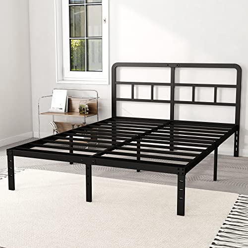 DiaOutro 14 Inch Queen Bed Frame with Headboard No Box Spring Needed and Non Slip Mattress Gaskets, Queen Size Platform with Steel Slat, Mattress Foundation, Easy Assembly, Noise Free, Black