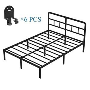 DiaOutro 14 Inch Queen Bed Frame with Headboard No Box Spring Needed and Non Slip Mattress Gaskets, Queen Size Platform with Steel Slat, Mattress Foundation, Easy Assembly, Noise Free, Black