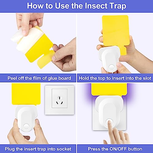 Flying Insect Trap Plug in, Indoor Electric Fly Insect Trap Gnat Killer for House Home, Catch Fruit Flies, Mosquitoes, Gnats, Moths & Other Insects with UV Light and 10 Pcs Sticky Pads, 2 Pack