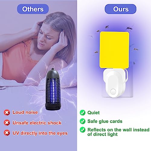 Flying Insect Trap Plug in, Indoor Electric Fly Insect Trap Gnat Killer for House Home, Catch Fruit Flies, Mosquitoes, Gnats, Moths & Other Insects with UV Light and 10 Pcs Sticky Pads, 2 Pack