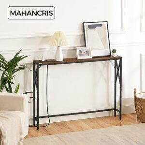 MAHANCRIS Sofa Table with Charging Station, 39.4” Console Table, Narrow Entryway Table, Slim Hallway Table, Retro Couch Table, for Entrance, Foyer, Living Room, Hallway, Rustic Brown CTHR151E01