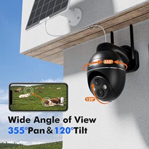 elemage 4G LTE Cellular Security Cameras Wireless Outdoor,2K Solar Outdoor Camera with 360°View,Color Night Vision,Motion Detection,Siren Spotlight Alert,2-Way Talk,IP65,SIM Included for No WiFi Place