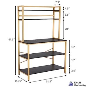 Finnhomy Bakers Racks for Kitchens Storage with Hutch, Coffee Bar Cabinet, Modern 5 Tier Kitchen Shelf Freestanding Microwave Stand Rack for Kitchen/Living Room/Office/Pantry, Gold+Black