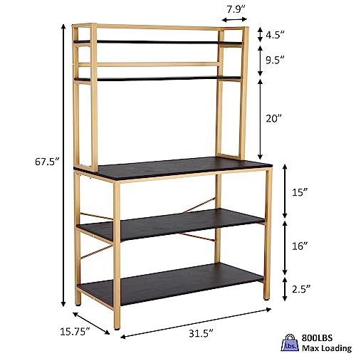 Finnhomy Bakers Racks for Kitchens Storage with Hutch, Coffee Bar Cabinet, Modern 5 Tier Kitchen Shelf Freestanding Microwave Stand Rack for Kitchen/Living Room/Office/Pantry, Gold+Black