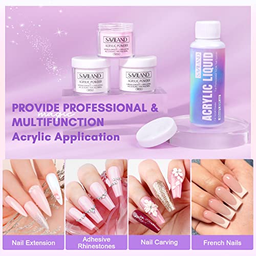 Saviland Acrylic Nail Kit with Drill - Clear White Pink Acrylic Powder and Liquid Set Acrylic Nail Brush Nail Drill Kit PH Bond Top Gel Acrylic Nail Tools for Beginners DIY Acrylic Nail Extension