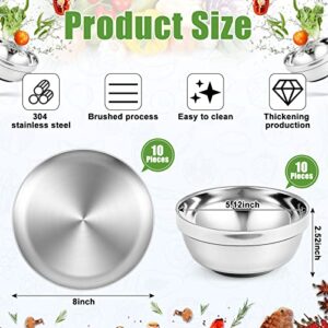 Sunnyray 304 Stainless Steel Plates and Bowls Metal Camping Plates Reusable 13 oz Steel Snack Bowls Dinner Dishes Double Walled Insulated Metal Bowls (10 Sets,8 x 8 Inch)