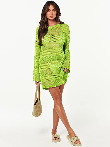 ANRABESS Women Swimsuit Crochet Swim Cover Up Summer Bathing Suit Swimwear Knit Pullover Beach Dress 958yingguanglv-L