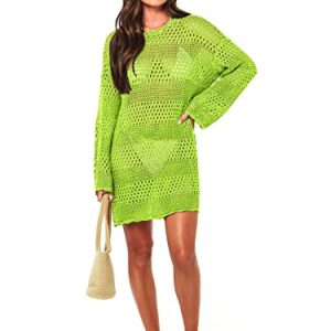 ANRABESS Women Swimsuit Crochet Swim Cover Up Summer Bathing Suit Swimwear Knit Pullover Beach Dress 958yingguanglv-L