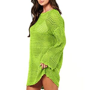 ANRABESS Women Swimsuit Crochet Swim Cover Up Summer Bathing Suit Swimwear Knit Pullover Beach Dress 958yingguanglv-L