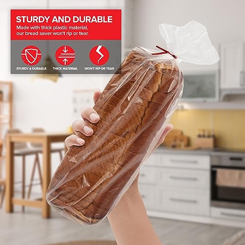 100 Pack Clear Plastic Bread Bags for Homemade Bread Adjustable and Reusable Large Disposable Storage Bag with Twist Ties for Fresh Home-Made Sourdough Loaf, Freezer Safe Airtight BPA-Free