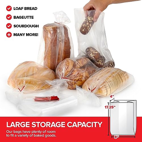 100 Pack Clear Plastic Bread Bags for Homemade Bread Adjustable and Reusable Large Disposable Storage Bag with Twist Ties for Fresh Home-Made Sourdough Loaf, Freezer Safe Airtight BPA-Free