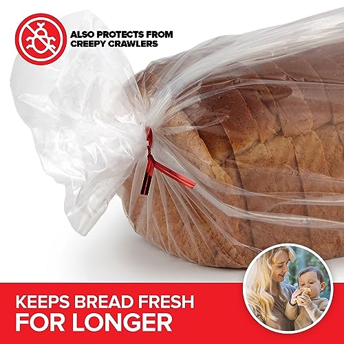 100 Pack Clear Plastic Bread Bags for Homemade Bread Adjustable and Reusable Large Disposable Storage Bag with Twist Ties for Fresh Home-Made Sourdough Loaf, Freezer Safe Airtight BPA-Free