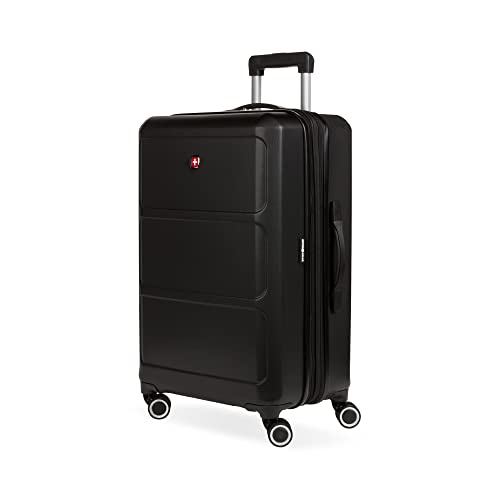 SwissGear 8090 Hardside Expandable Luggage with Spinner Wheels, Black, Checked-Medium 24-Inch