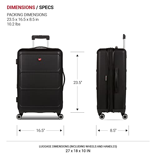 SwissGear 8090 Hardside Expandable Luggage with Spinner Wheels, Black, Checked-Medium 24-Inch