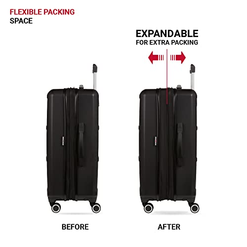 SwissGear 8090 Hardside Expandable Luggage with Spinner Wheels, Black, Checked-Medium 24-Inch