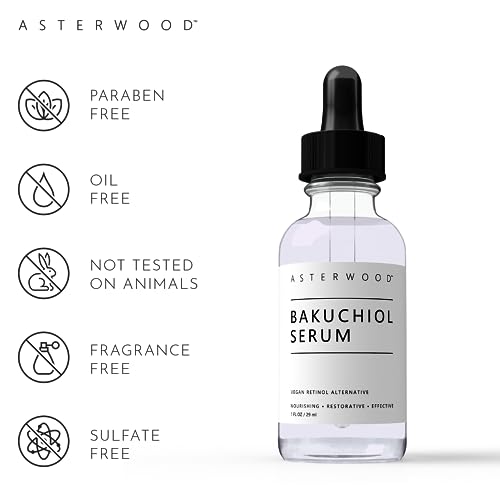 Asterwood Bakuchiol Serum for Face; Retinol Alternative, Hydrating Facial Skin Care Product, Plumping Anti-Aging Face Serum, Anti-Wrinkle Serum 29ml/1 oz