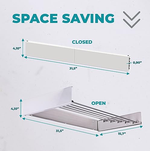 EWODE Clothes Drying Rack Wall Mounted, Collapsible Retractable Laundry Drying Rack, 60 lbs Capacity, 13,1 Linear Ft, 31,5" Width (White)