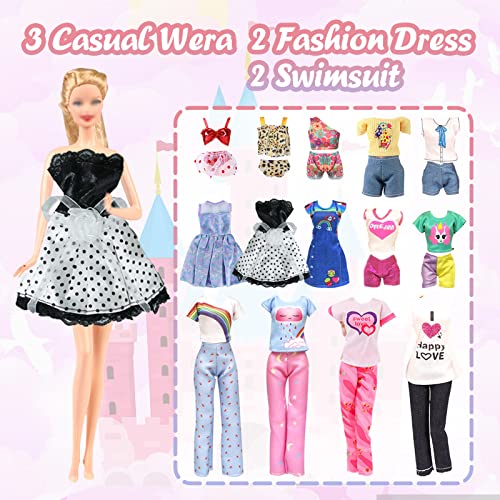 25 PCS Doll Clothes for 11.5 inch Girl Doll Including 3 Flower Dress 2 Seqien Dress 3 Casual Wear 2 Fashion Dress 2 Swimwear 10 Pair of Shoes Birthday for Girls Style in Random