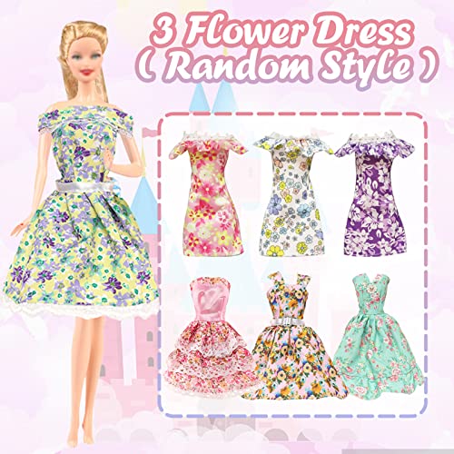 25 PCS Doll Clothes for 11.5 inch Girl Doll Including 3 Flower Dress 2 Seqien Dress 3 Casual Wear 2 Fashion Dress 2 Swimwear 10 Pair of Shoes Birthday for Girls Style in Random