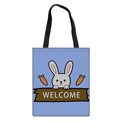 Costaric Canvas Tote Bag for Women butterfly Sunflower Print Bags for woman Beach Bag, Reusable Grocery Bags,Easter Bunny