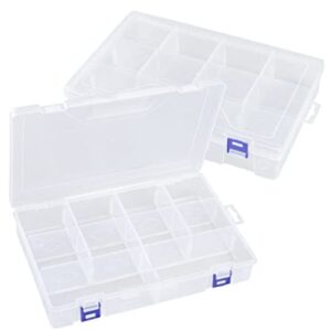 Uxwuy Plastic Organizer Box Craft Storage 10 Grids Box 2 Pack Compartment Organizer Box with Dividers Snackle Box Container Thread Organizer