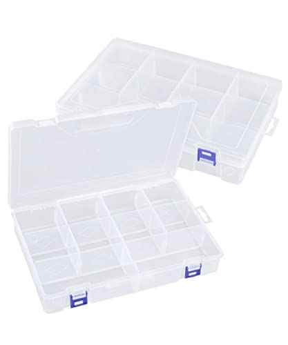 Uxwuy Plastic Organizer Box Craft Storage 10 Grids Box 2 Pack Compartment Organizer Box with Dividers Snackle Box Container Thread Organizer