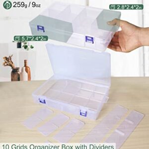 Uxwuy Plastic Organizer Box Craft Storage 10 Grids Box 2 Pack Compartment Organizer Box with Dividers Snackle Box Container Thread Organizer