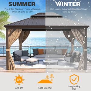 YOLENY 12'x14' Hardtop Gazebo with Double Galvanized Steel Roof, Pergolas Aluminum Frame, Curtains and Netting Included, Metal Outdoor Gazebos for Patios, Garden, Lawns, Parties