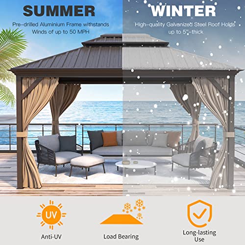 YOLENY 12'x14' Hardtop Gazebo with Double Galvanized Steel Roof, Pergolas Aluminum Frame, Curtains and Netting Included, Metal Outdoor Gazebos for Patios, Garden, Lawns, Parties