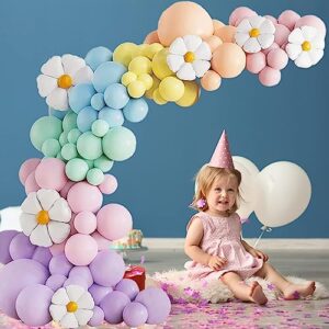 pastel balloons garland arch kit-white groovy daisy flower macaron pastel rainbow balloons for baby shower daisy theme wedding girls birthday boho party decoration