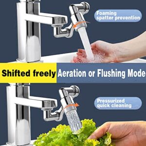 1080°universal rotating swivel flushing faucet extender brass alloy extension robotic arm adapter attachment accessories aerator for kitchen bathroom washroom sink(Copper alloy_Silicone nozzle_1pcs)