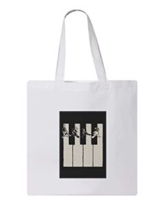 aesthetic walk by piano design, reusable tote bag, lightweight grocery shopping cloth bag, 13” x 14” with 20” handles