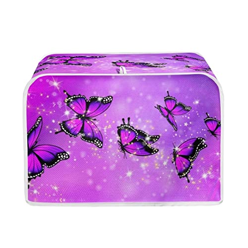 Gomyblomy Purple Butterflies Toaster Cover Polyester 4 Slice Toaster Appliance Dust- Proof Cover for Kitchen Appliance Dust and Fingerprint Protection