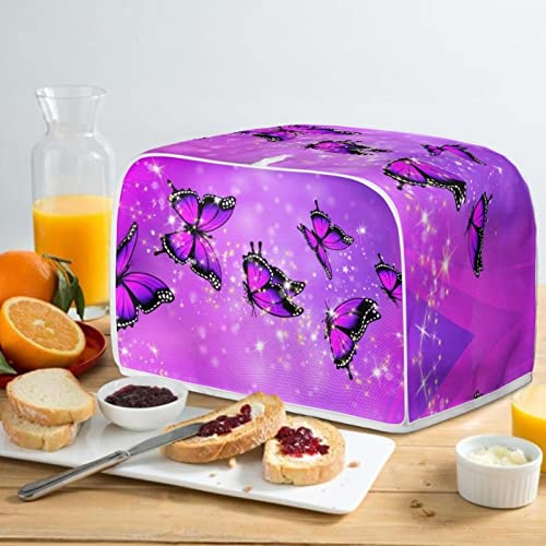 Gomyblomy Purple Butterflies Toaster Cover Polyester 4 Slice Toaster Appliance Dust- Proof Cover for Kitchen Appliance Dust and Fingerprint Protection