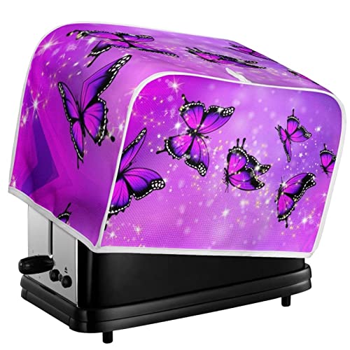 Gomyblomy Purple Butterflies Toaster Cover Polyester 4 Slice Toaster Appliance Dust- Proof Cover for Kitchen Appliance Dust and Fingerprint Protection