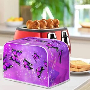 Gomyblomy Purple Butterflies Toaster Cover Polyester 4 Slice Toaster Appliance Dust- Proof Cover for Kitchen Appliance Dust and Fingerprint Protection