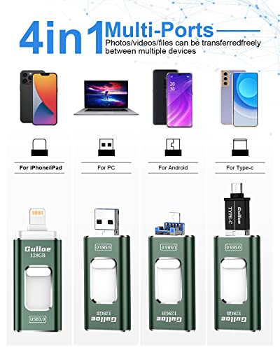 Flash Drive for iPhone 128GB, Gulloe USB Memory Stick Photo Stick External Storage Thumb Drive for iPhone iPad Android Computer (Light Green)