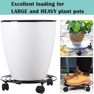 3 Packs Large Metal Plant Caddy 13” Plant Dolly with Wheels Heavy-Duty Wrought Iron Rolling Plant Stand with Casters for Indoor and Outdoor Plant Pot Rollers Black, Plastic Saucers Included