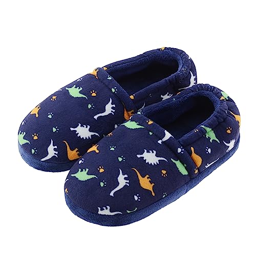 LseLom Dinosaur Slipper for Toddler Boys Little Kid Fuzzy Memory Foam Slip resistant Animal House Slippers US 1 Big Kid Blue