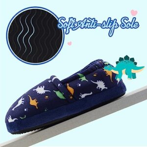 LseLom Dinosaur Slipper for Toddler Boys Little Kid Fuzzy Memory Foam Slip resistant Animal House Slippers US 1 Big Kid Blue