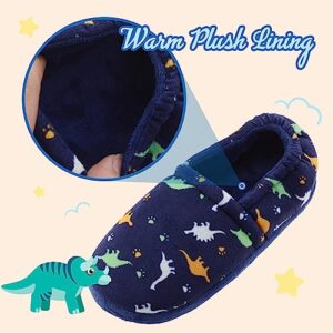 LseLom Dinosaur Slipper for Toddler Boys Little Kid Fuzzy Memory Foam Slip resistant Animal House Slippers US 1 Big Kid Blue